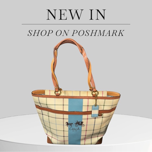 Coach | Bags | Coach Cream And Blue Plaid Tote | Poshmark